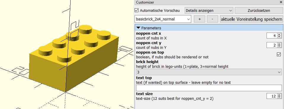 Customizable Interlocking Brick (LEGO-like) openSCAD by mindhead ...