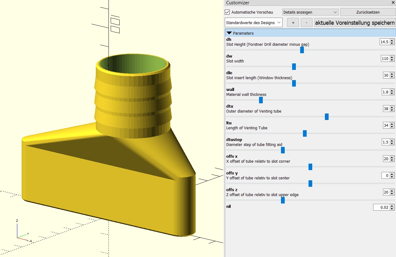 Venting Slot Funnel to install in Window / Door Frame (OpenScad ...