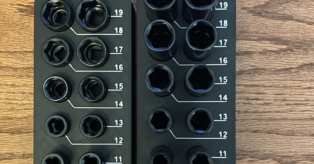 (6 set variations) 3/8"Dr Impact Metric Socket Organization, Gridfinity ...