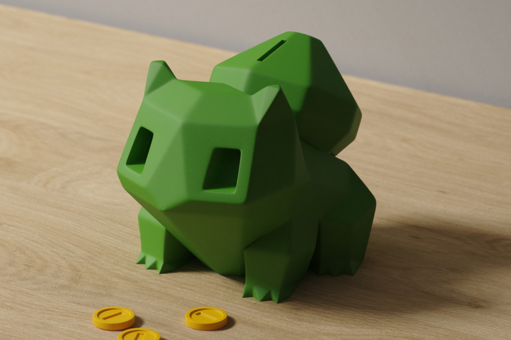 Low-poly Bulbasaur - Piggy Bank by Agustin Arroyo | Printables Store