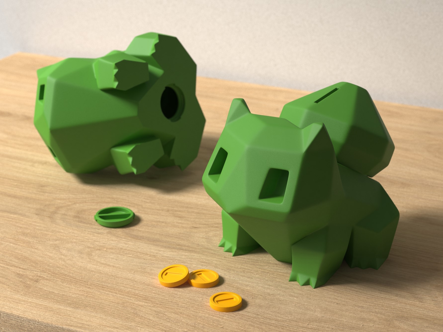Low-poly Bulbasaur - Piggy Bank by Agustin Arroyo | Printables Store