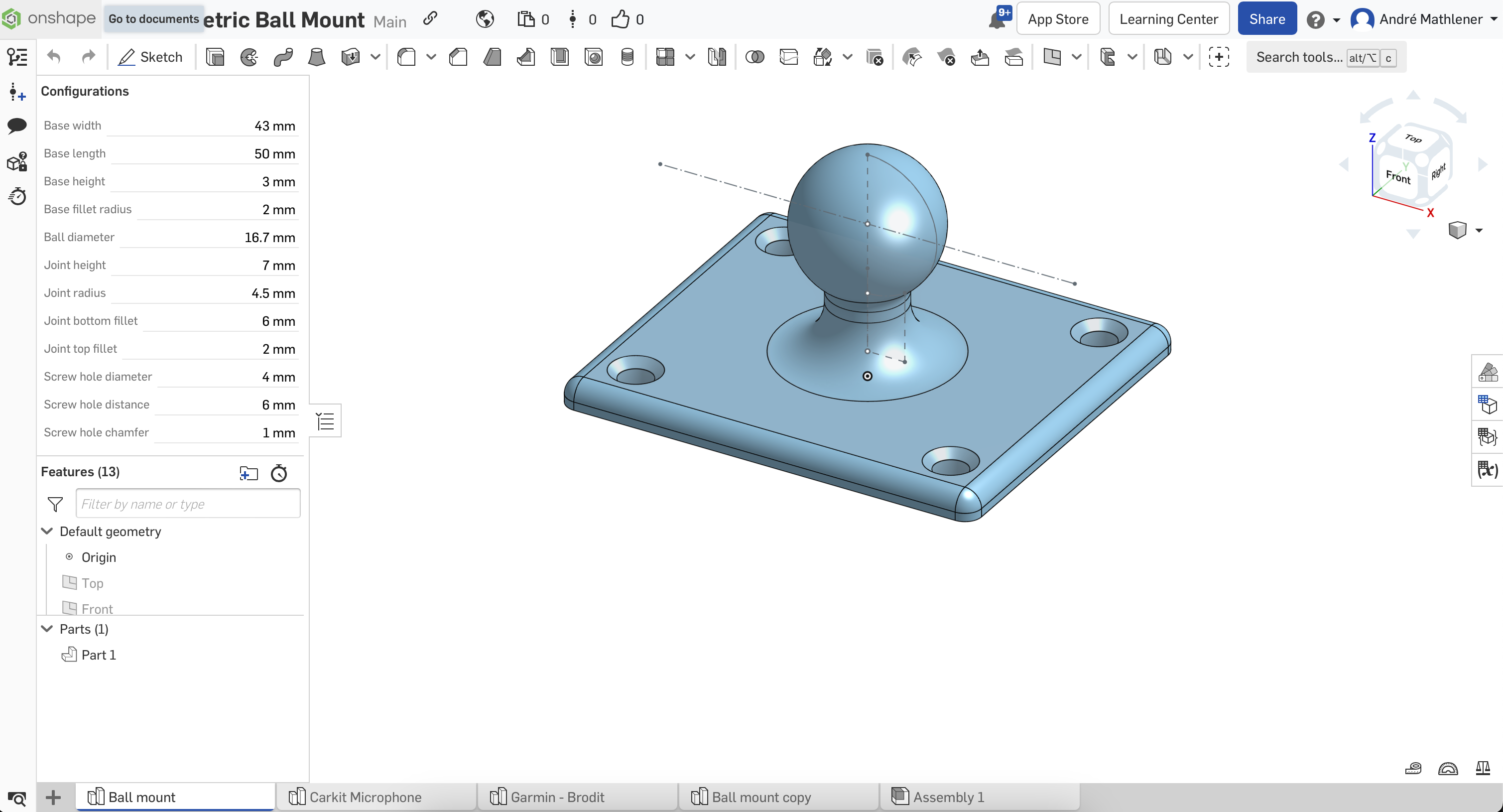 Parametric Ball Mount (Onshape) by André Mathlener | Download free STL ...