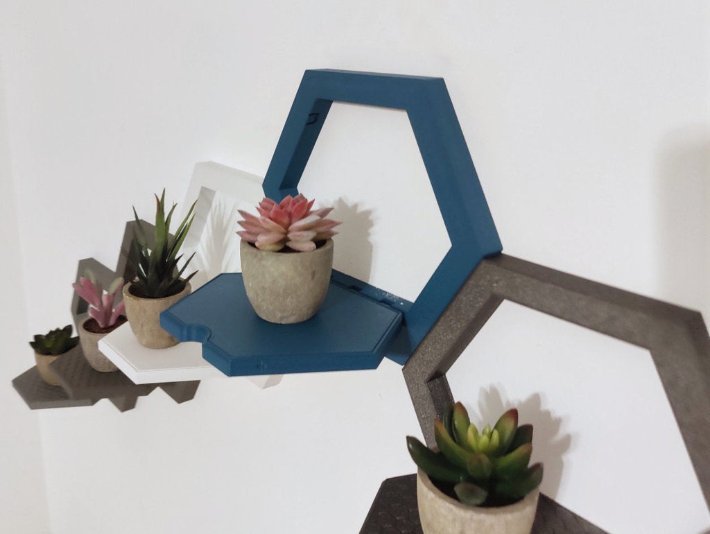 Wall mounted foldable modular hexagon shelf (print in place) by ...