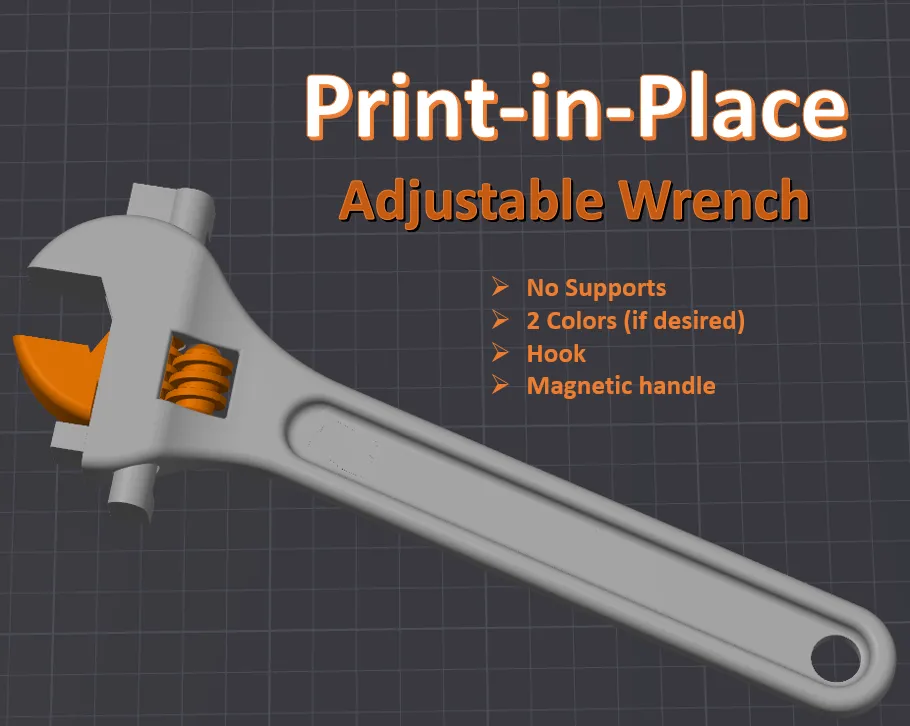 Print-in-Place Adjustable Wrench by Diggle | Download free STL model ...