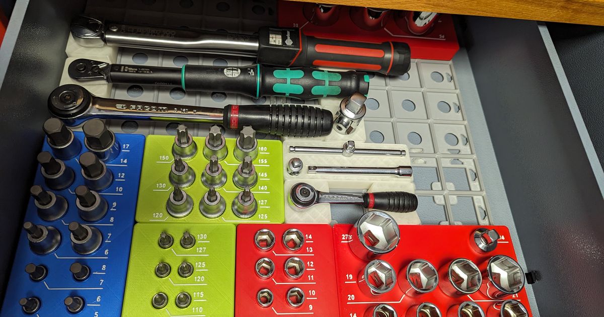 Gridfinity refined socket wrench/ratchet holder by arfoll | Download free STL model | Printables.com