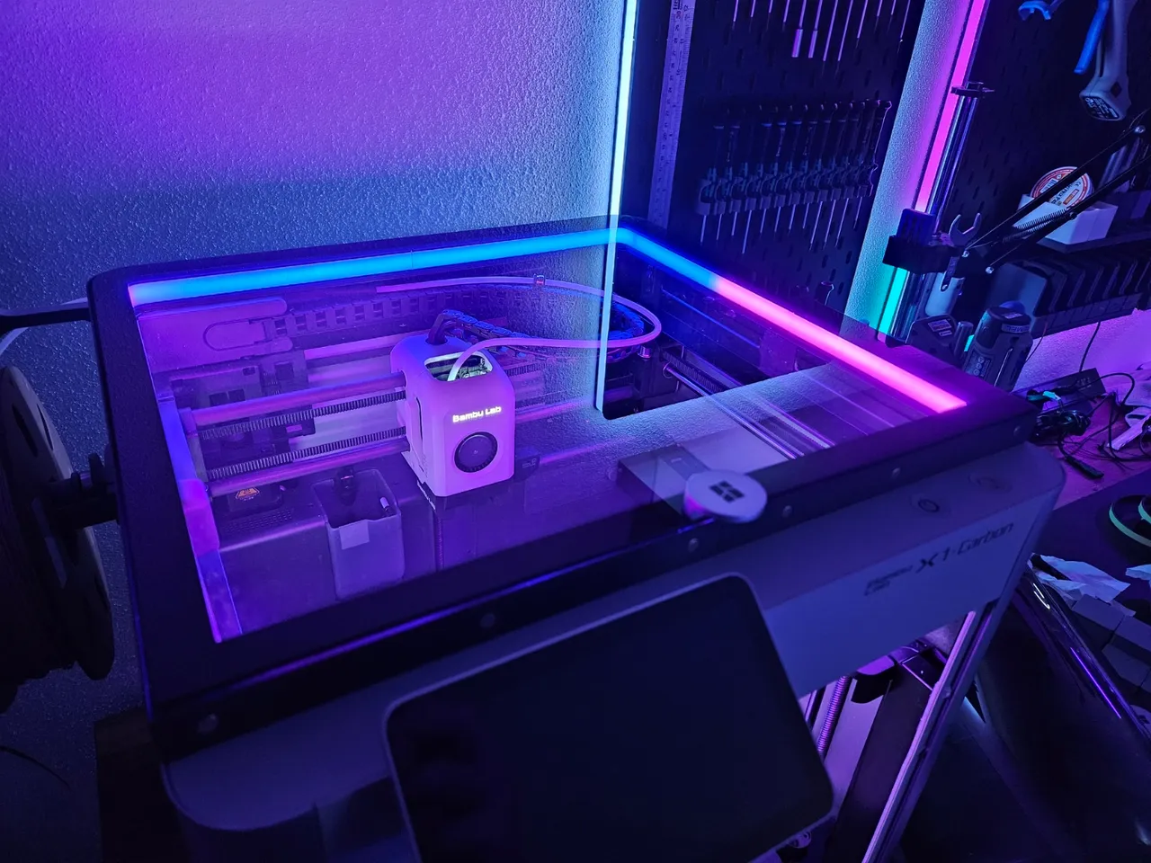 Bambu Lab X1C LED riser with diffusor and gridfinity storage! by ...