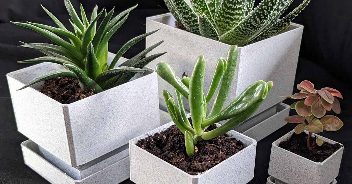 Square Pot with Integrated Tray by Tycho Design | Download free STL model | Printables.com