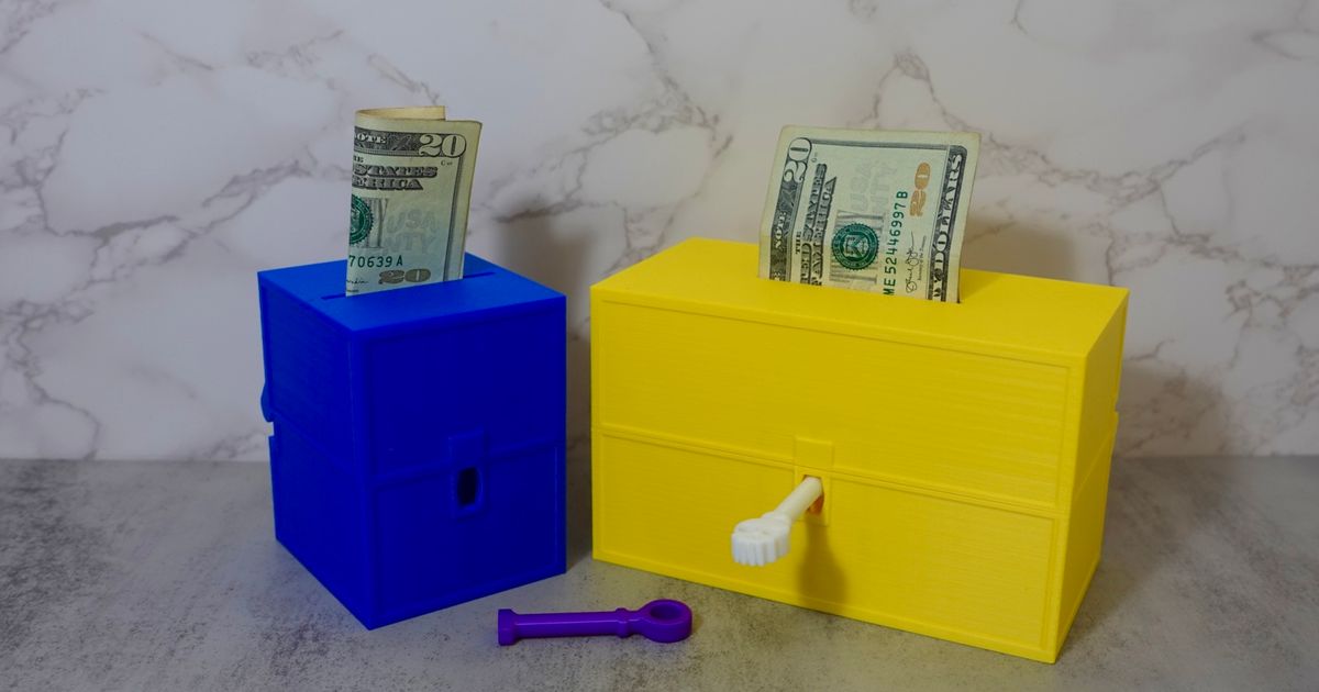 Money Bank Box Chest (Key Lock) por MysticMesh3D | Tienda de Printables