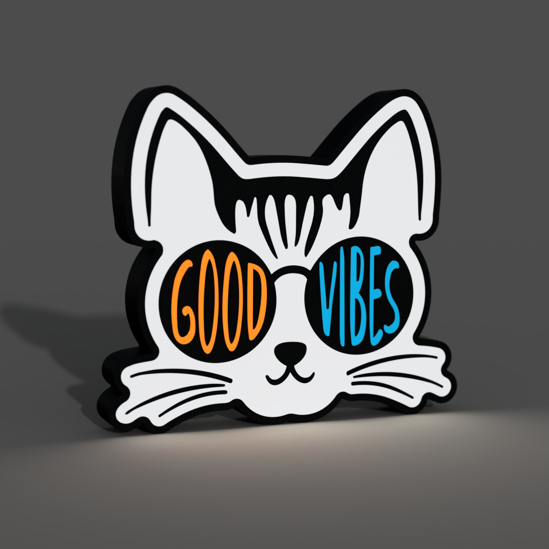 Good Vibes Cat Lightbox LED Lamp by braga3dprint | Printables Store