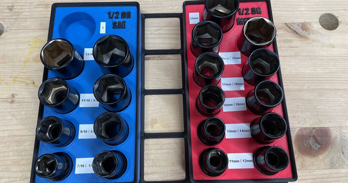 Gridfinity Socket 2x4 bin - 1/2" DR, Metric and SAE by GraemeH ...