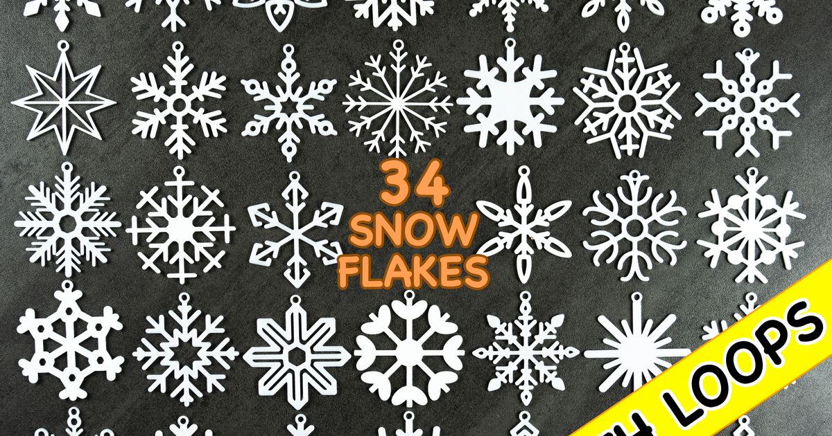 34 Snowflake collection with hanging loop / Kolekce sněhových vloček s ...