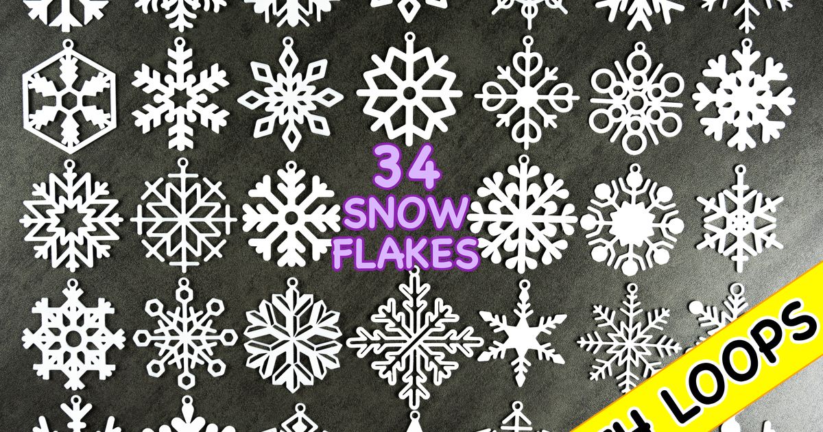 34 Snowflake collection with hanging loop / Kolekce sněhových vloček s ...