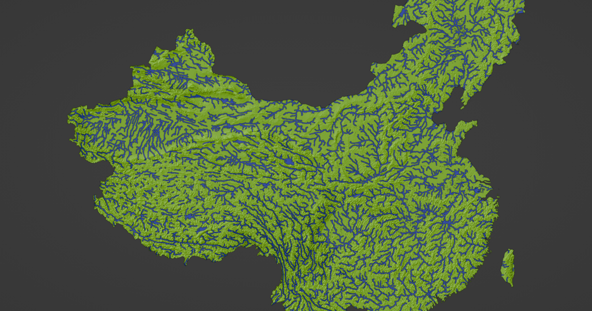 China Mainland/Hainan/Taiwan 3D Topo Relief Map with Streams and Lakes ...