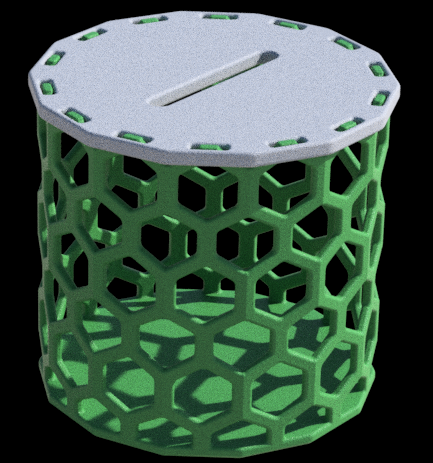 14-sided (tetradecagon) hexagonal columnar piggy bank, printer torture ...