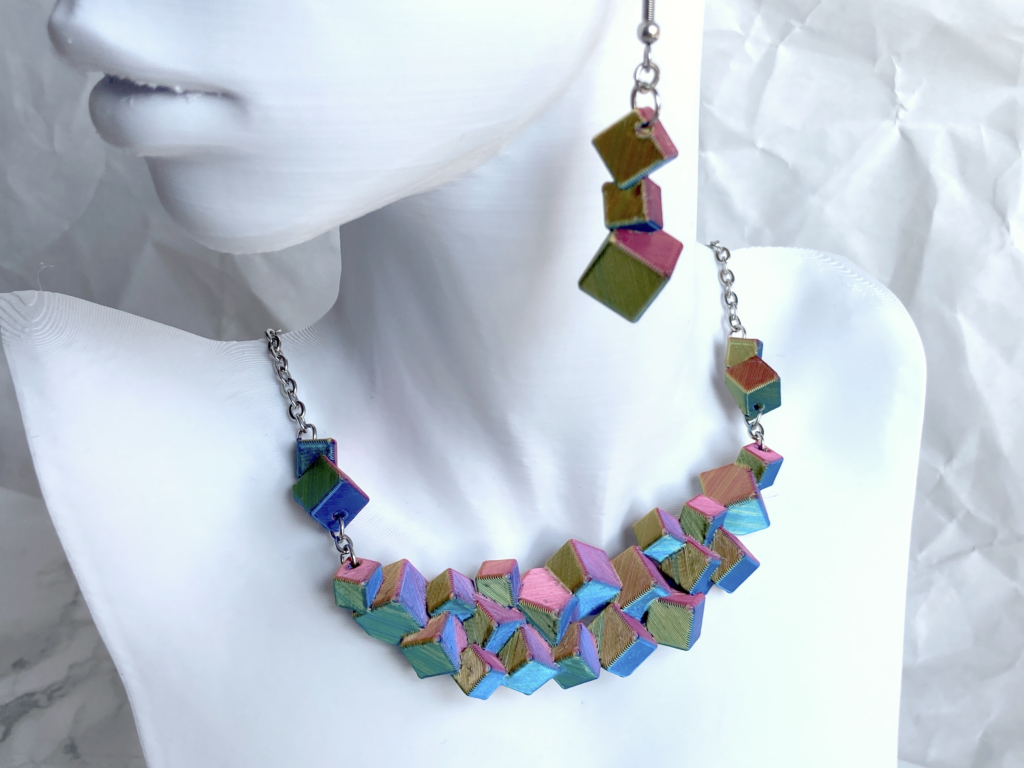 Geometric Cubic Statement Necklace and Earrings by PenolopyBulnick ...