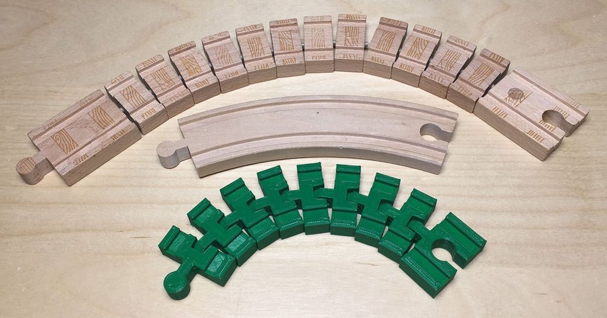 Parametric segmented track compatible with standard wooden train track ...