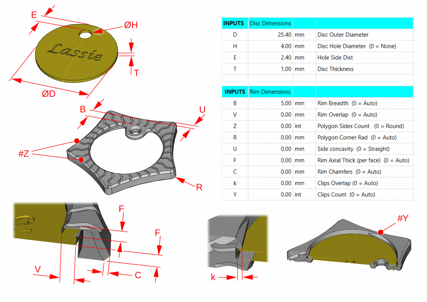Pet ID Tag Disc Rims /°ᴥ°\ FreeCAD Parametric by Designed By Sheltie ...