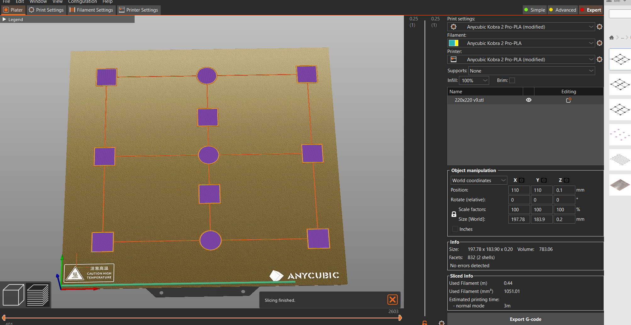 Anycubic Kobra 2 Pro Bed Level First Layer Calibration Squares and Brim ...