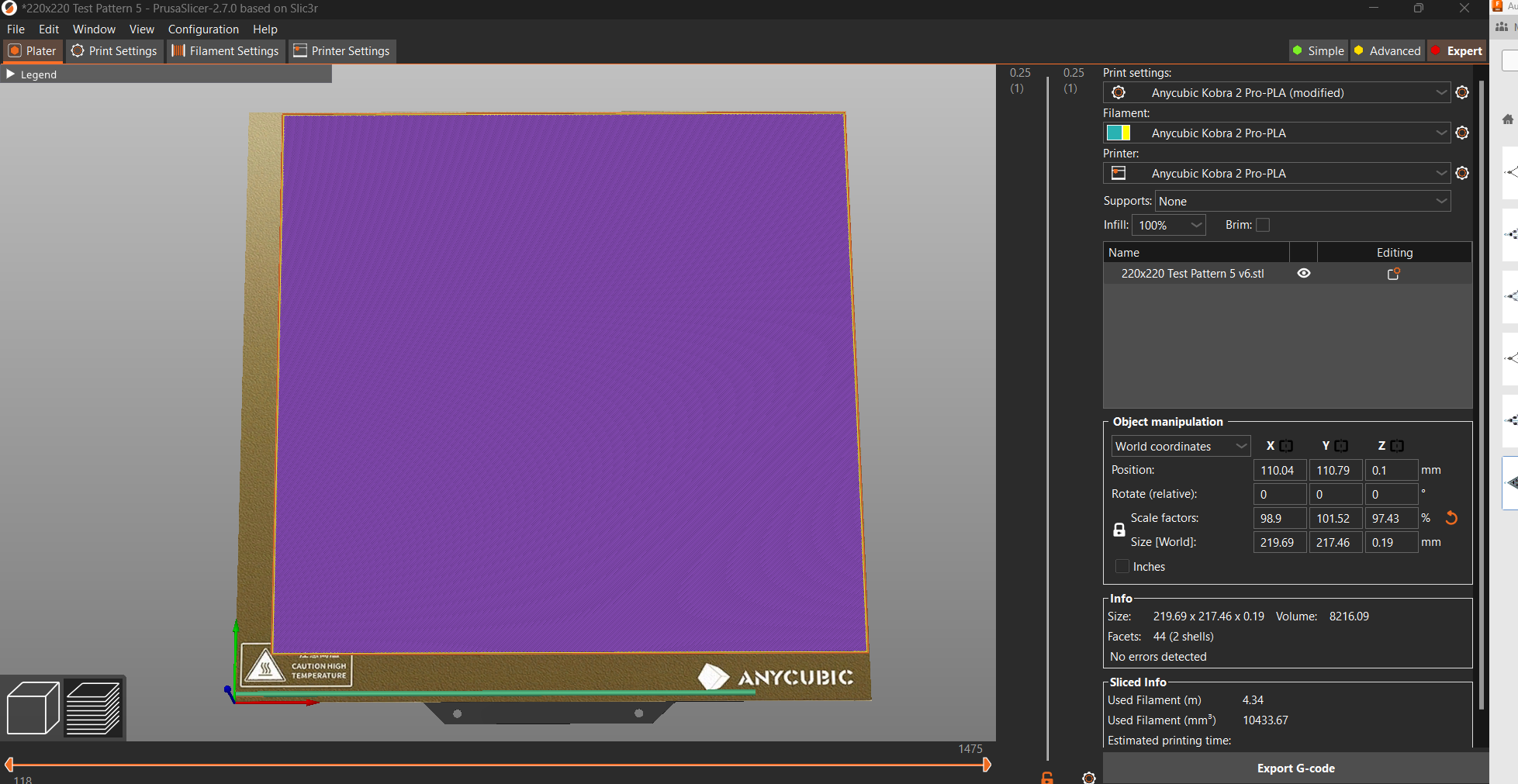 Anycubic Kobra 2 Pro Bed Level First Layer Calibration Squares and Brim ...