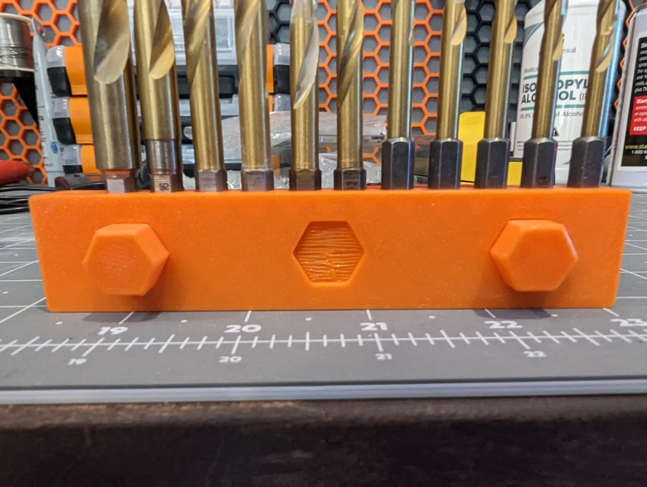 HSW Mildly Parametric Bit Holder with Text (Honeycomb Storage Wall) by TheProjectWheel ...