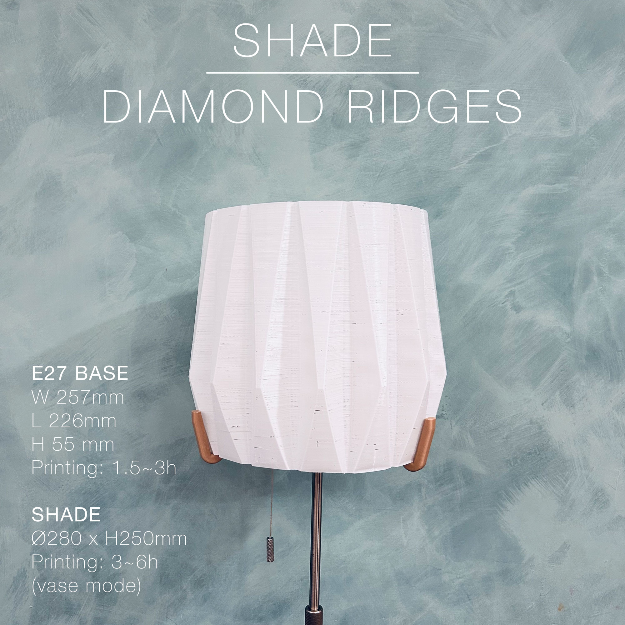 DIAMOND RIDGES | E27 Lamp Shade & base by Charles Regaud | Printables Store