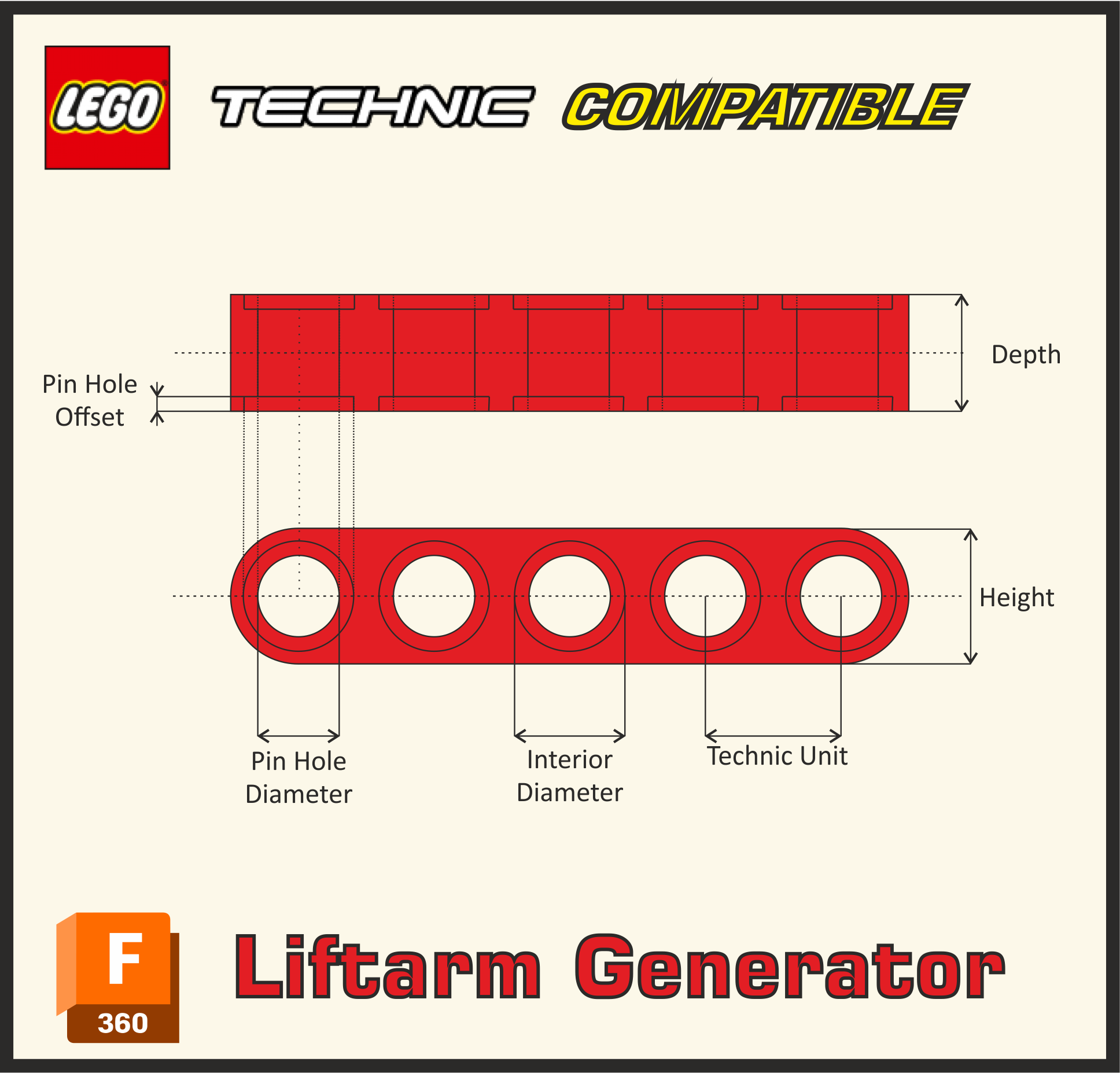 Parametric LEGO liftarm generator – Fusion 360 od autora Pimpusław ...
