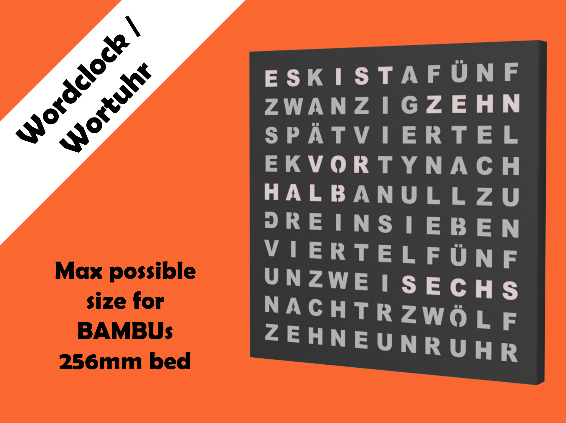 Wortuhr | Wordclock with big Letters | Bambu Lab by VAROE | Download free STL model | Printables.com