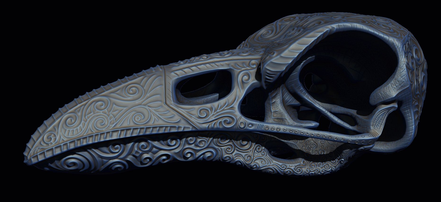 Decorative Intricate Filigree Scroll Work Carved Sculpted Raven Skull ...