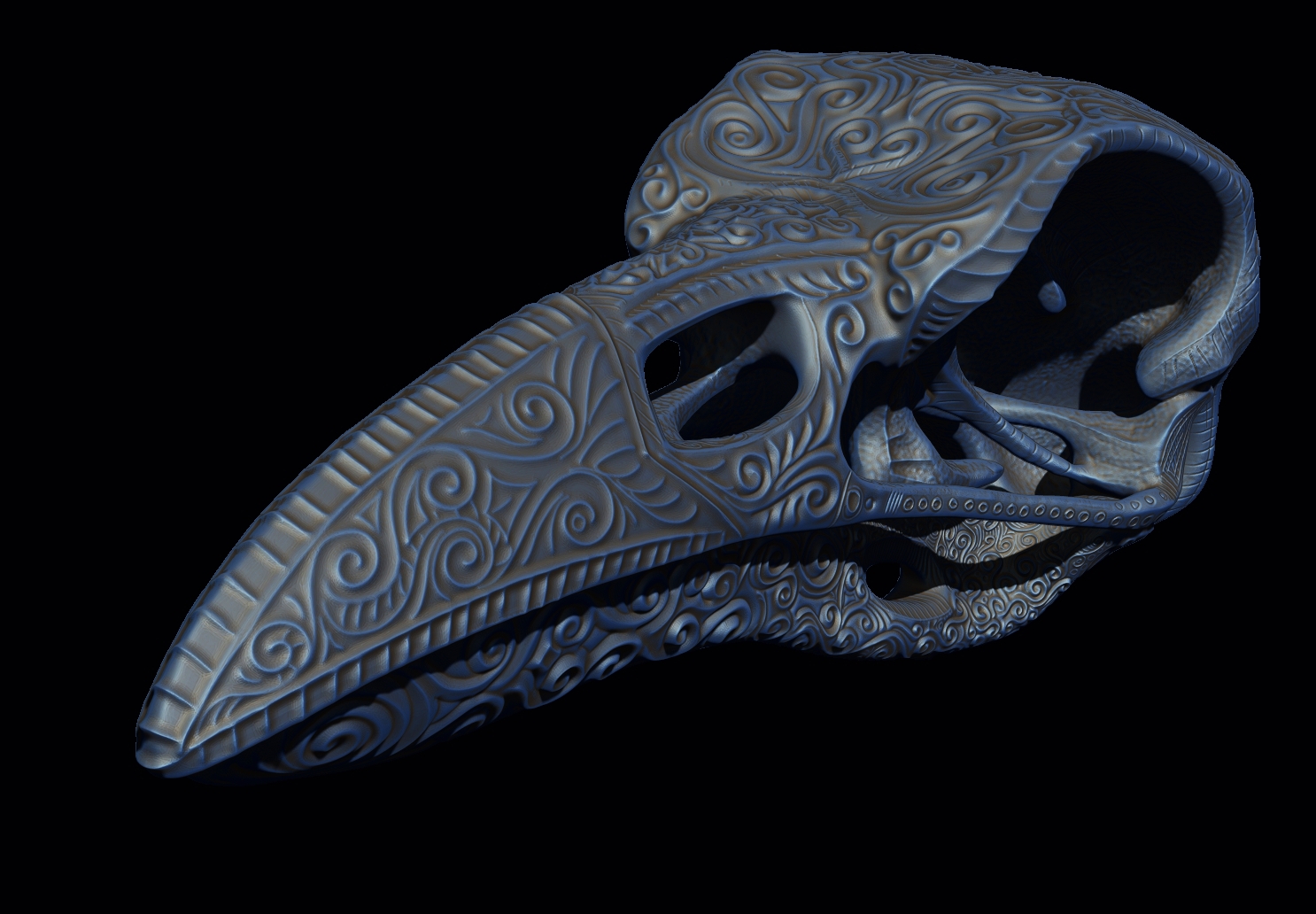 Decorative Intricate Filigree Scroll Work Carved Sculpted Raven Skull ...