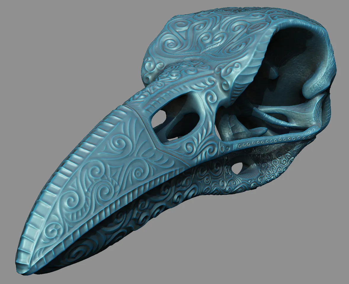 Decorative Intricate Filigree Scroll Work Carved Sculpted Raven Skull ...