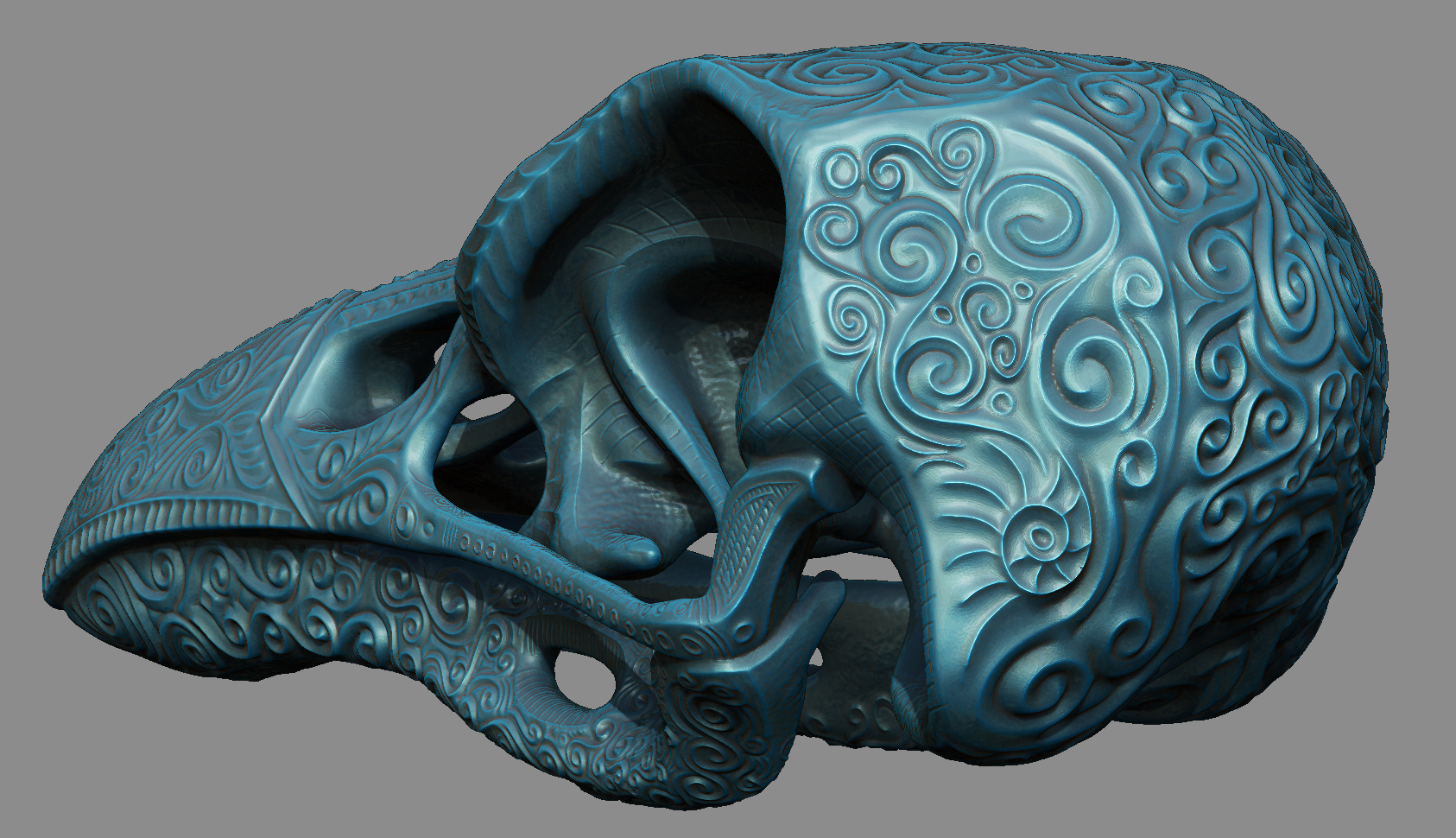 Decorative Intricate Filigree Scroll Work Carved Sculpted Raven Skull ...