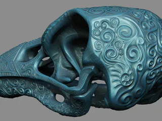 Decorative Intricate Filigree Scroll Work Carved Sculpted Raven Skull ...