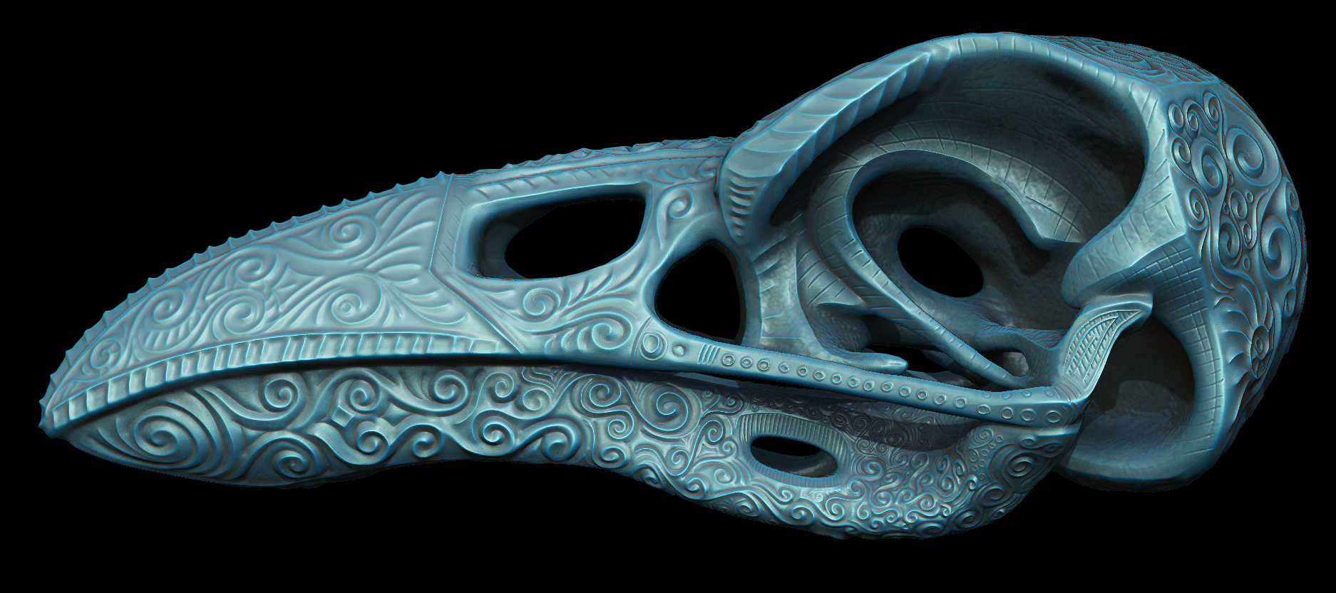 Decorative Intricate Filigree Scroll Work Carved Sculpted Raven Skull ...