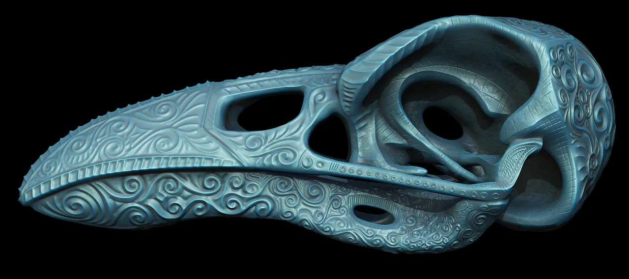 Decorative Intricate Filigree Scroll Work Carved Sculpted Raven Skull ...