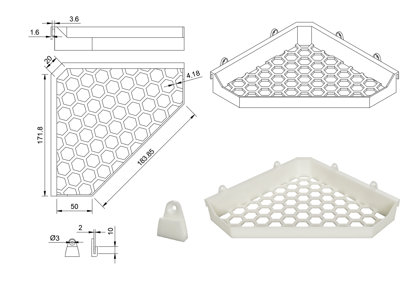 Corner shower shelf with adaptative support by Théo Lepoutte | Download ...
