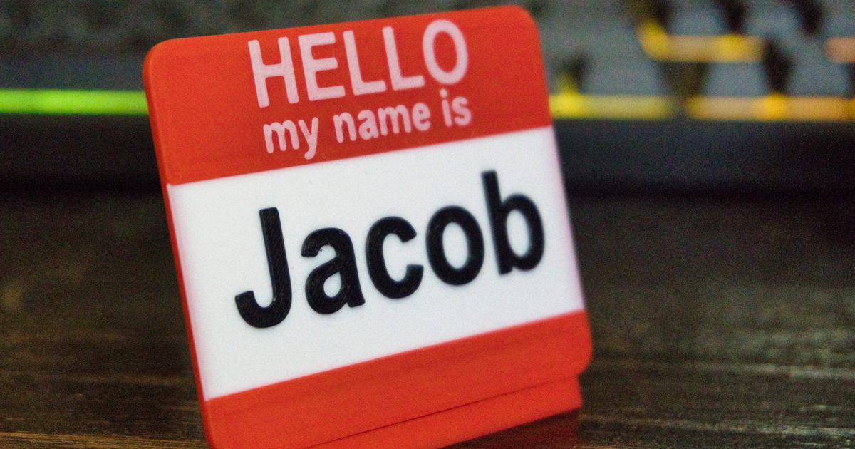 Customizable Name Badge + Stand (Parametric) by Chubby Knot | Download ...