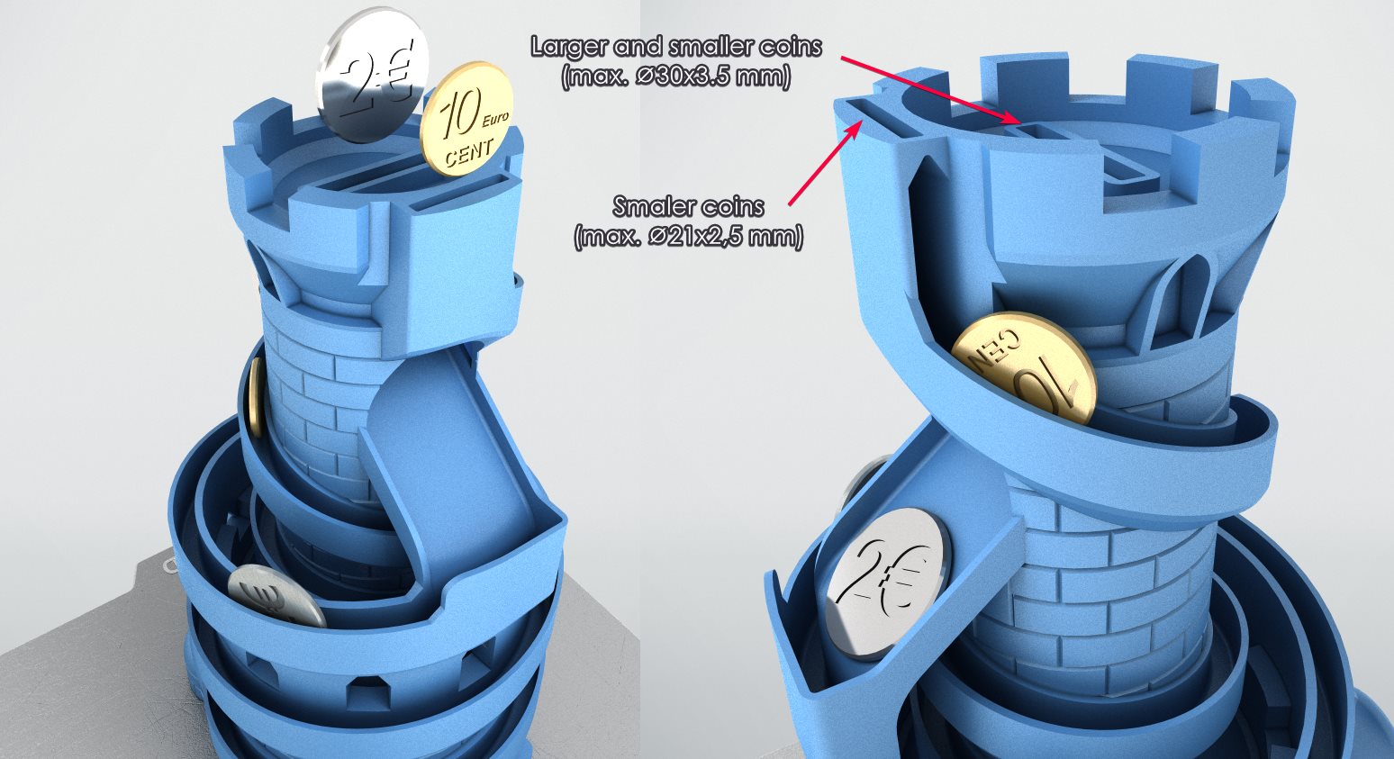 Piggy bank with two coin slides | Piggy castle bank by TOMx3D ...