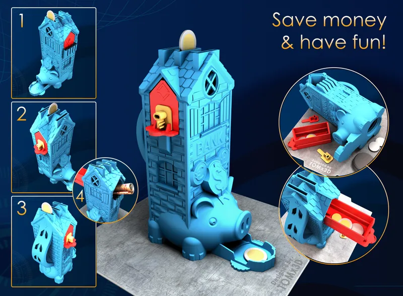Piggy bank with two coin slides | Piggy castle bank autorstwa TOMx3D ...
