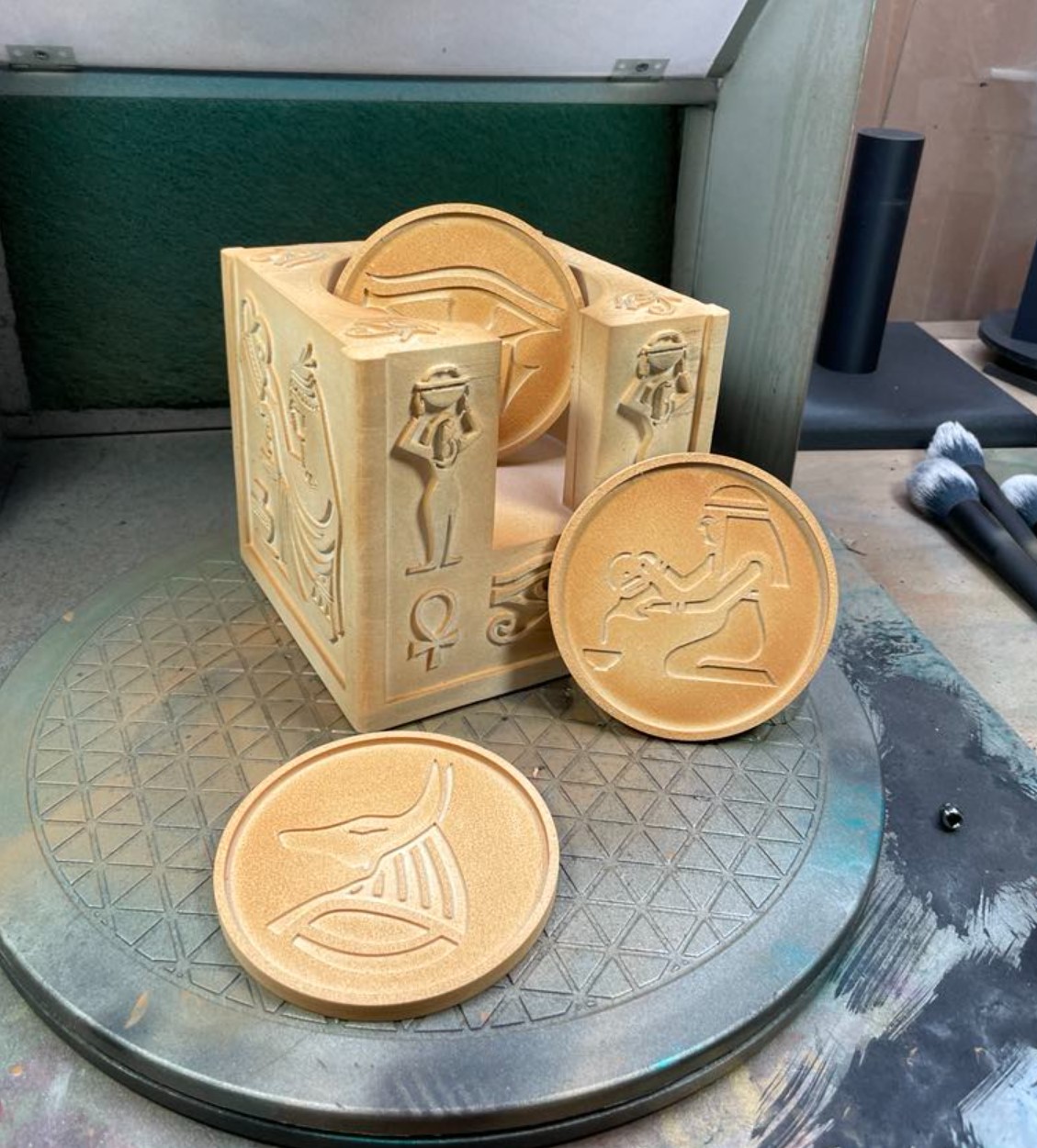 Coaster Storage with Ancient Egyptian Motifs and 4 Coasters by Qu3D 3D ...