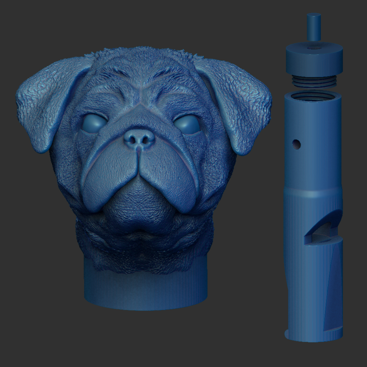 Dog Whistle - Head Design - Pug von Qu3D 3D-Design Art | Printables Store