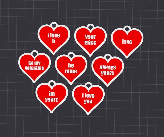 8 love hearts with various text keychain / necklace charm by Terry ...