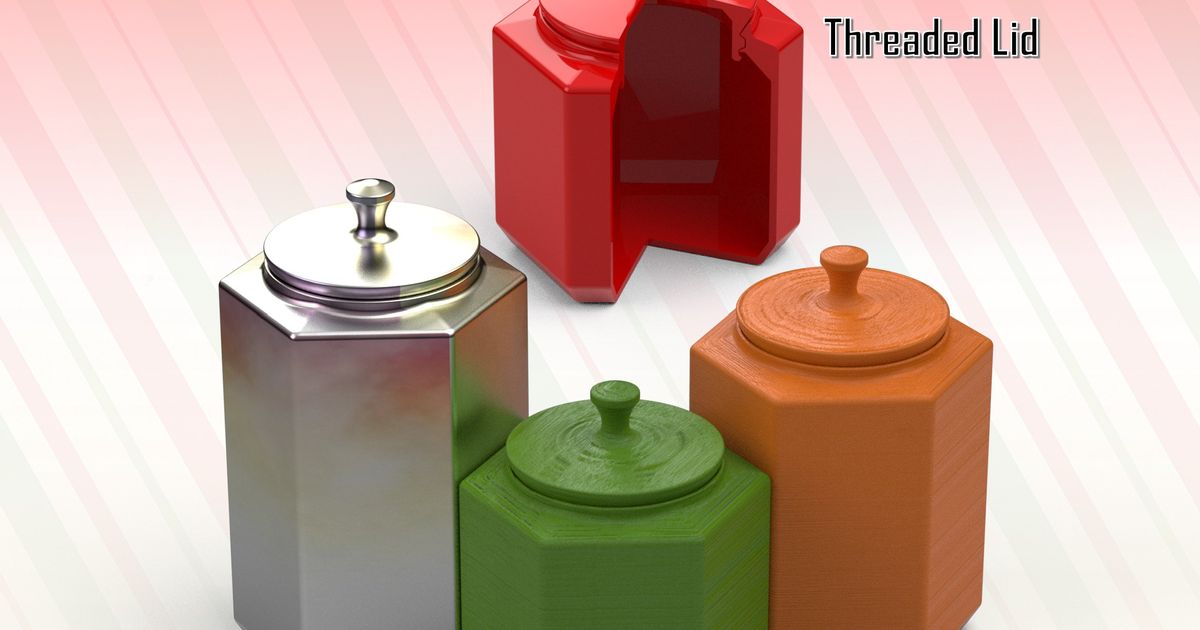 Hexagonal Storage Boxes Set: Threaded Round Lids, Dovetail Base, Three ...