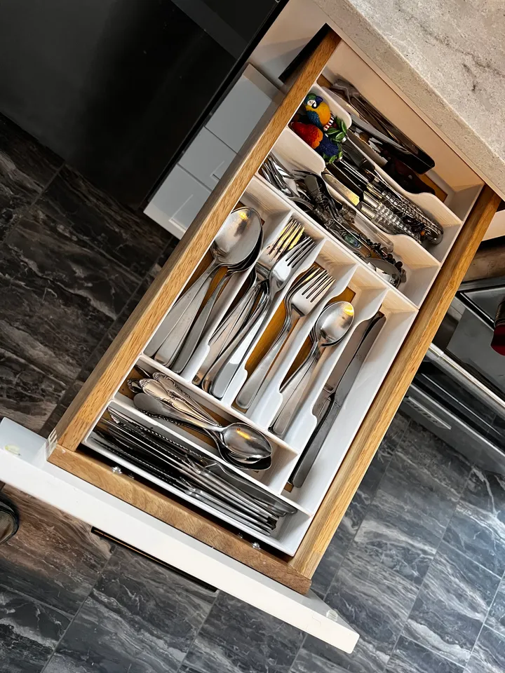 Two silverware drawer organizers 12" x 9.7" and 7.5” x 9.7” by ...