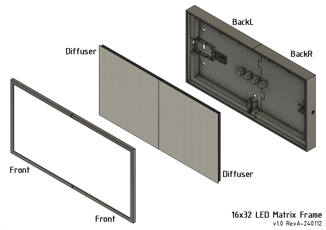 16x32 Led Matrix Frame With Diffuser Grid By Fractalnoise Download Free Stl Model 