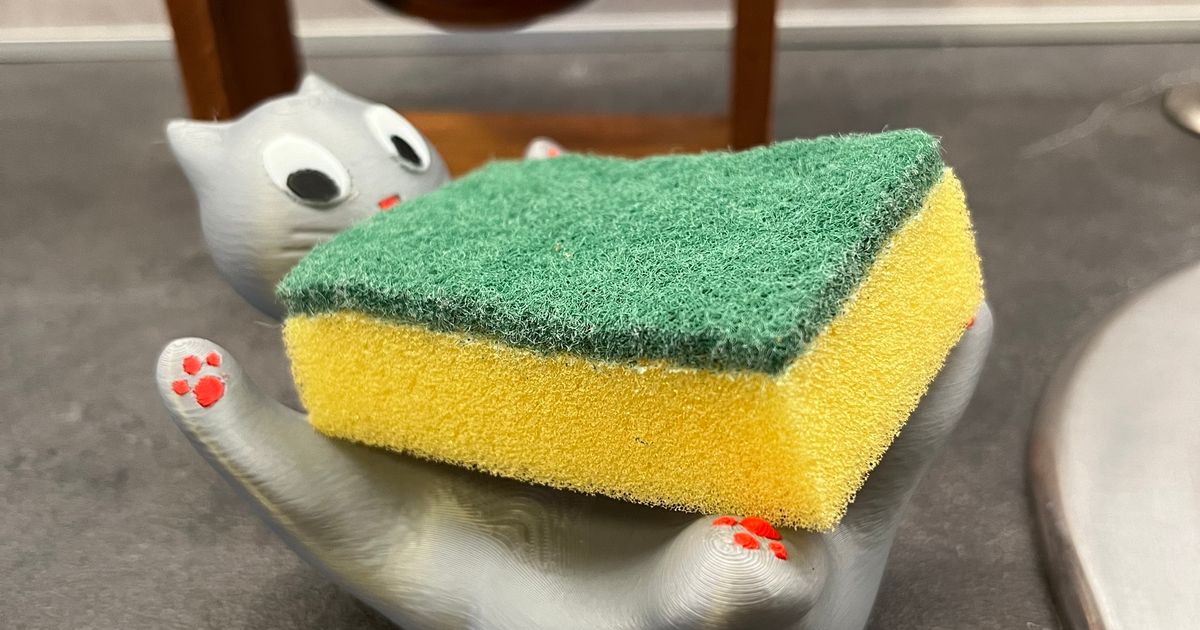 Cat soap or washing sponge tray by andrewtch | Download free STL model ...