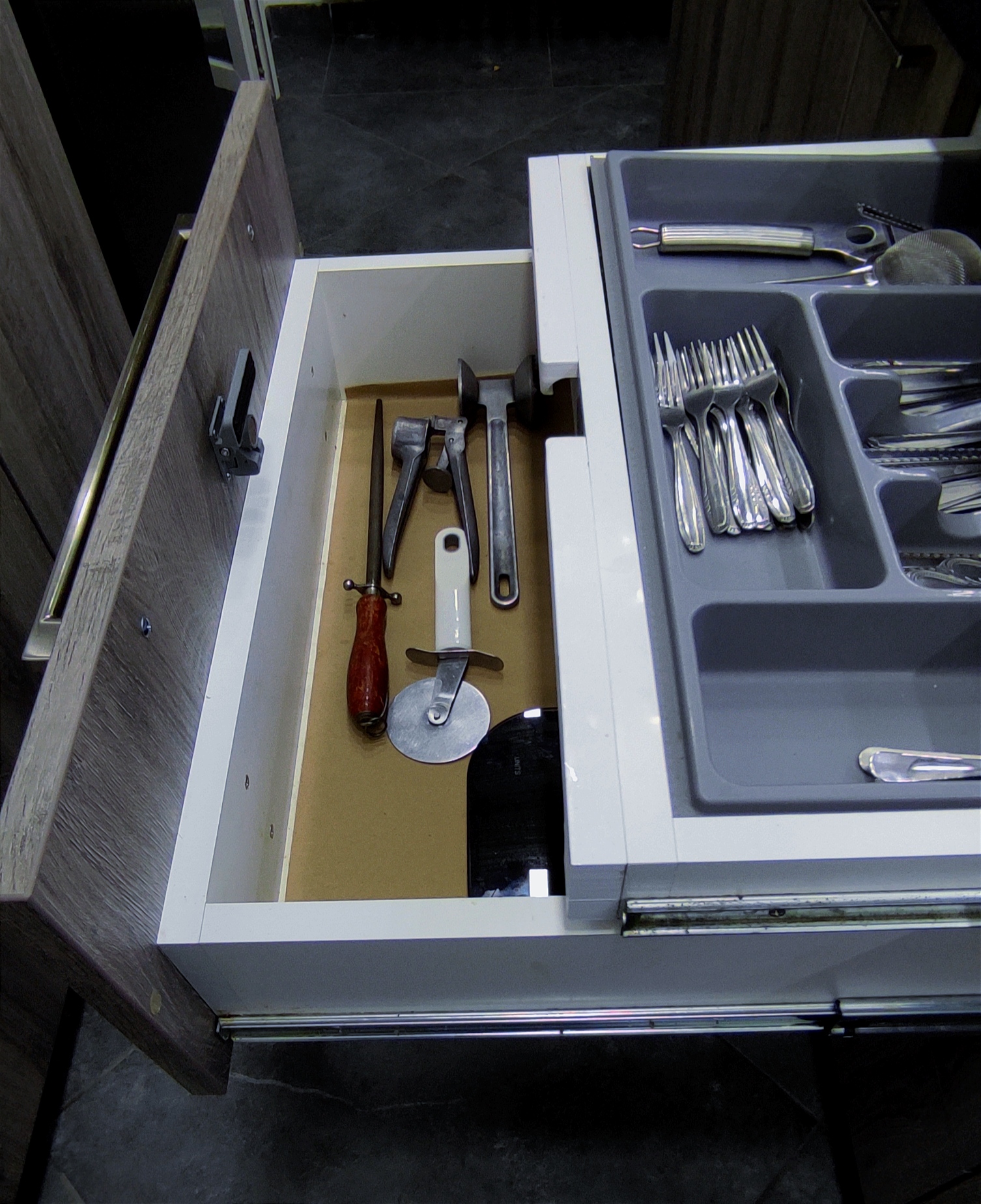 Kitchen Drawer-in-drawer magnetic lock lever & hidden drawer handles by ...