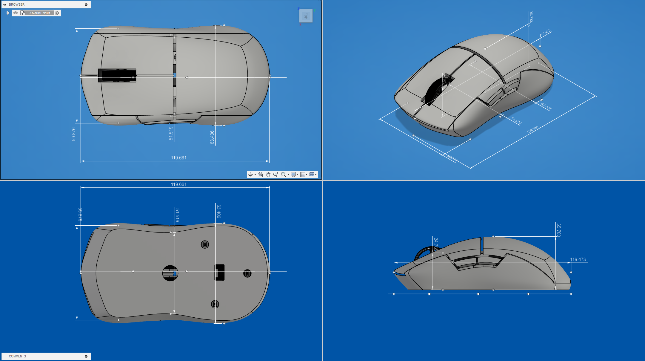 ZS-VML, 3D Printed Razer Viper Mini based Symmetric Wireless Mouse for ...
