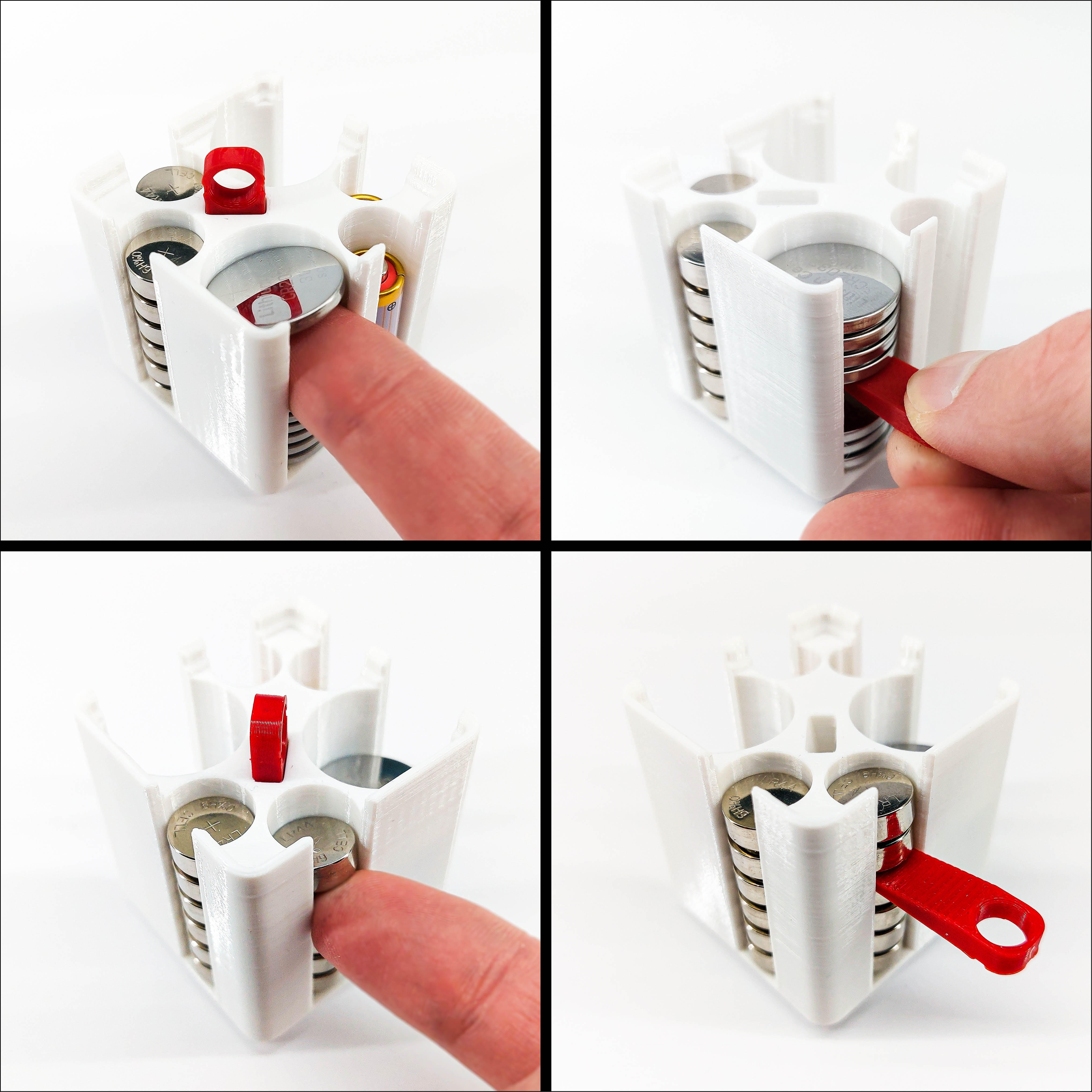 [gridfinity] Coin Cell Battery Box: EASY REMOVAL/ADDING with finger or wedge (CR2032/CR2016, 357 ...