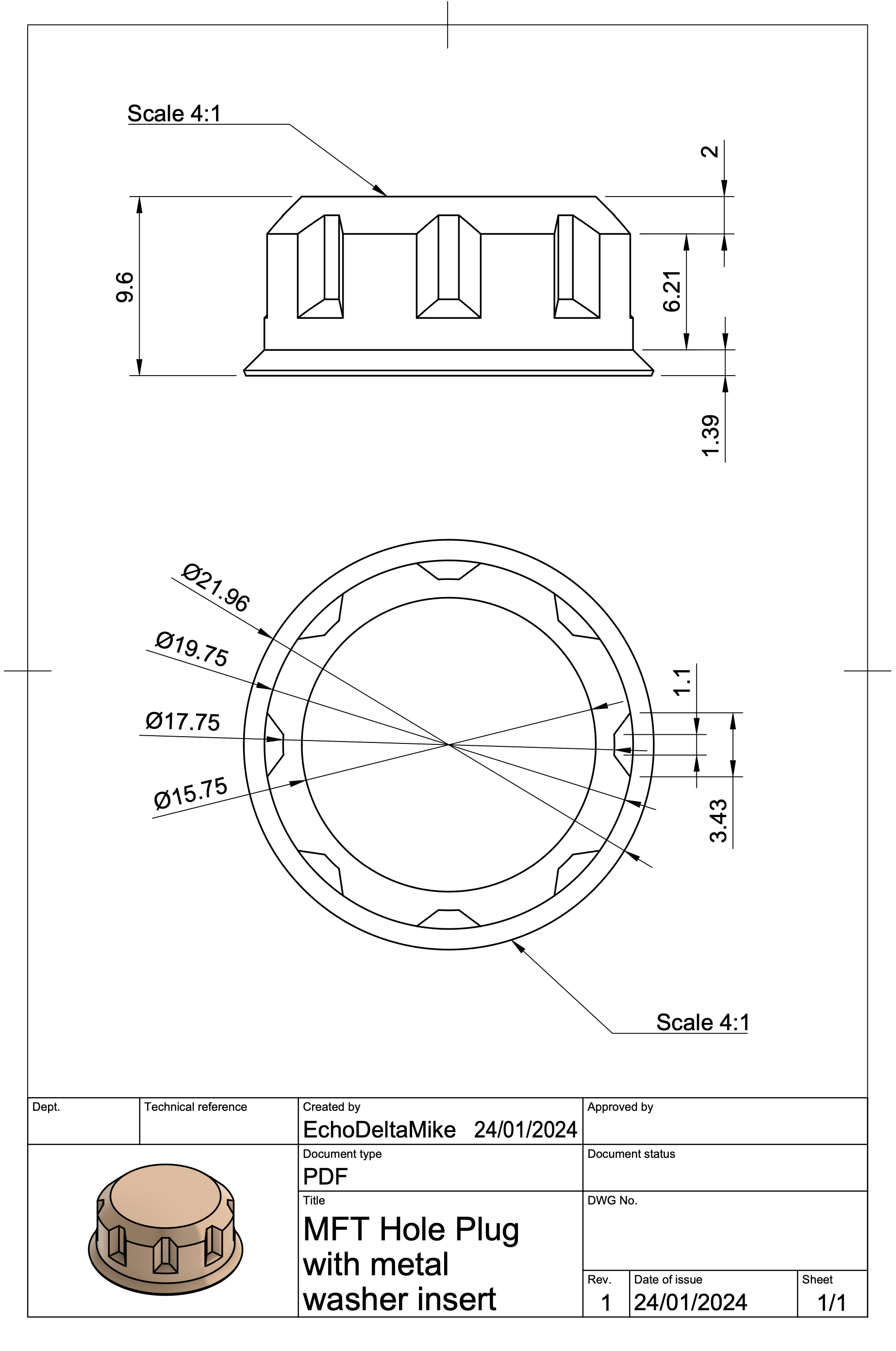 MFT Hole Plug (20mm / magnetic) by EchoDeltaMike | Download free STL ...
