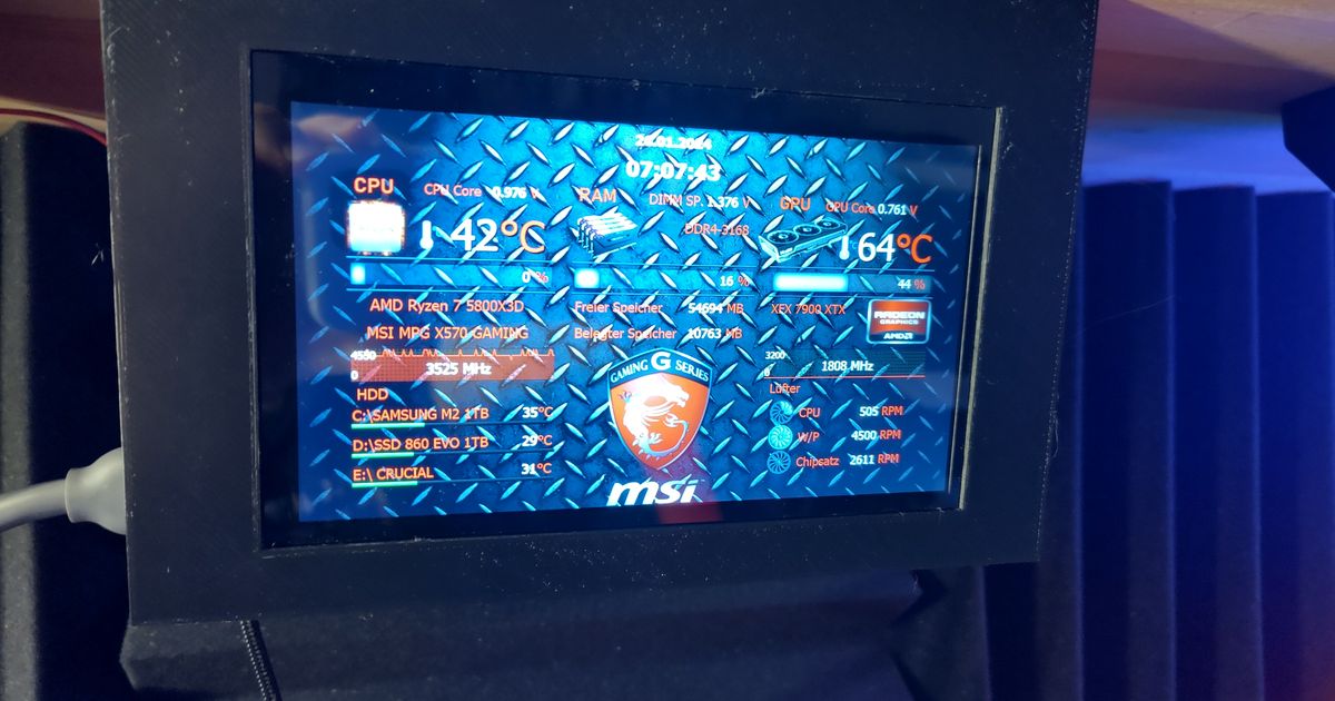 Temperature Monitor; PC Sensor Panel by geier911 | Download free STL ...
